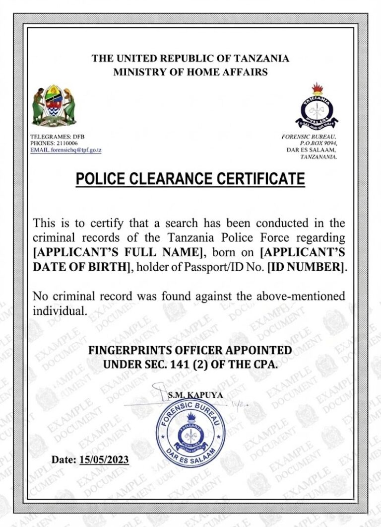 Tanzania Police Clearance Certificate (PCC) - Tanzania Tech